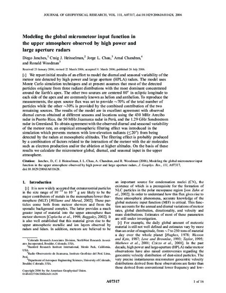 Modeling the global micrometeor input function in the upper atmosphere ...